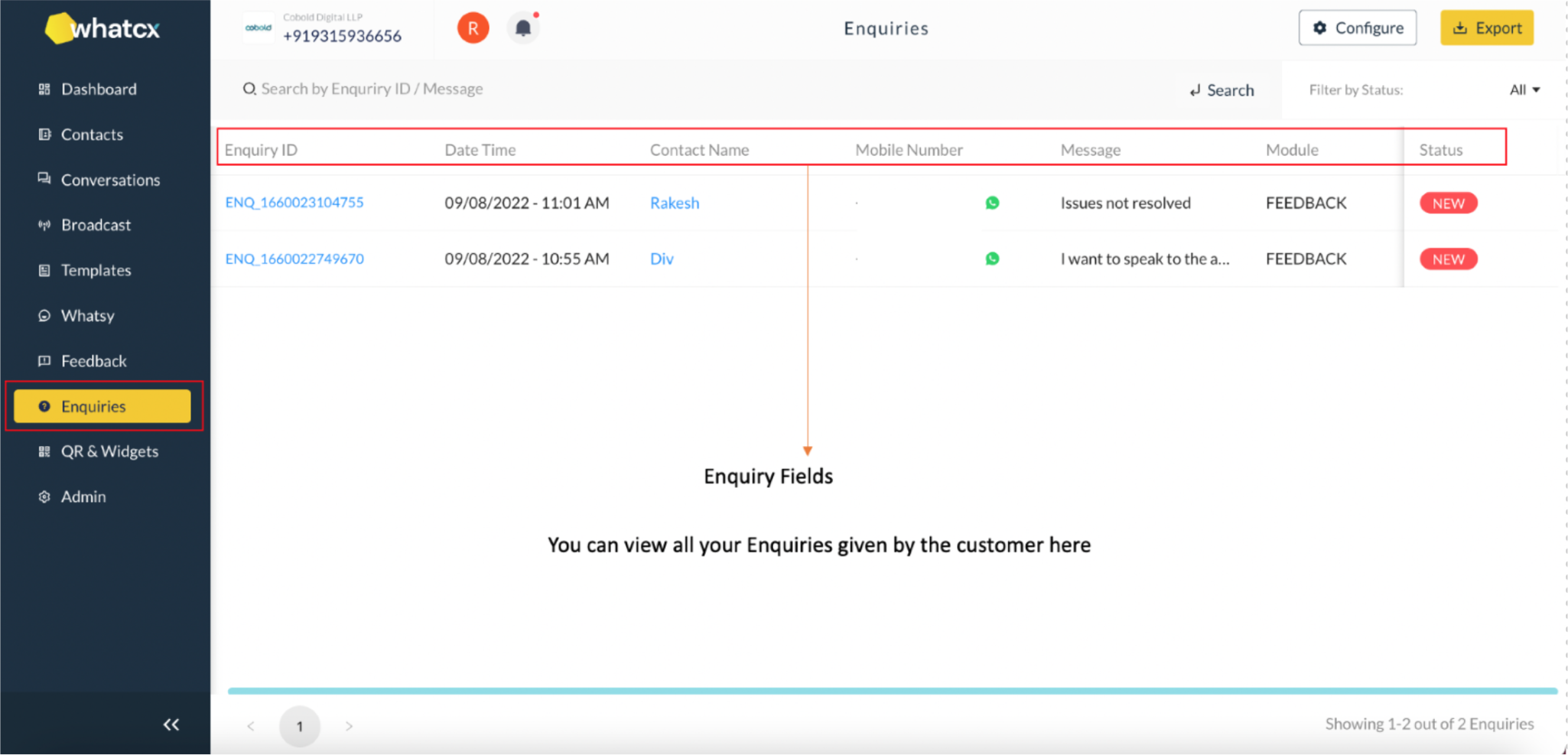Enquiry - WhatCX Knowledgebase